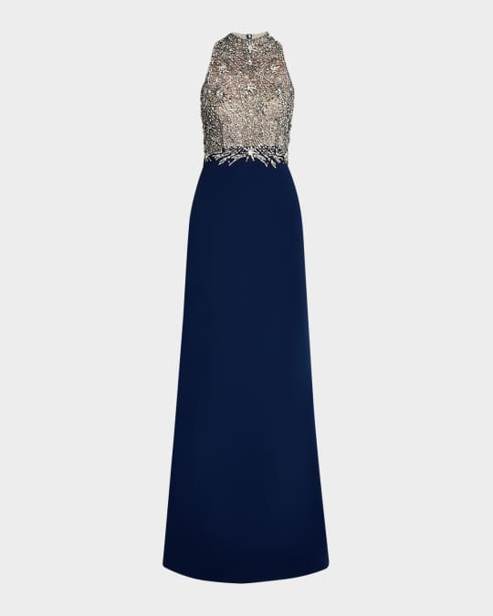 Jenny Packham Orion Crystal Halter Column Gown | Neiman Marcus