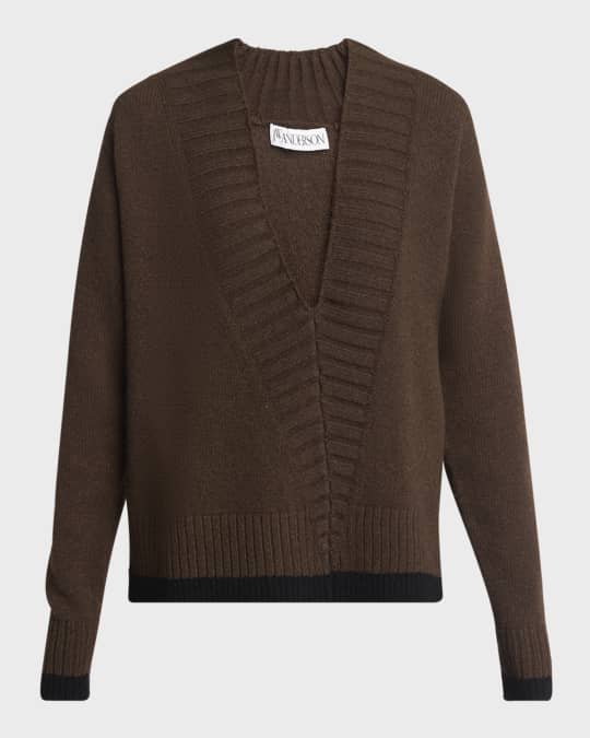 JW Anderson Slanted V Neck Wool Cashmere Sweater with Tipping | Neiman ...