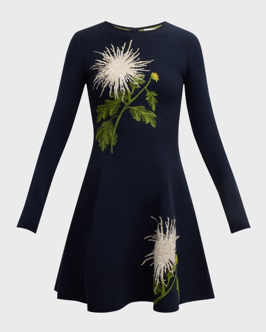 Oscar de la Renta Chrysanthemum Jacquard Fit Flare Knit Dress | Neiman ...