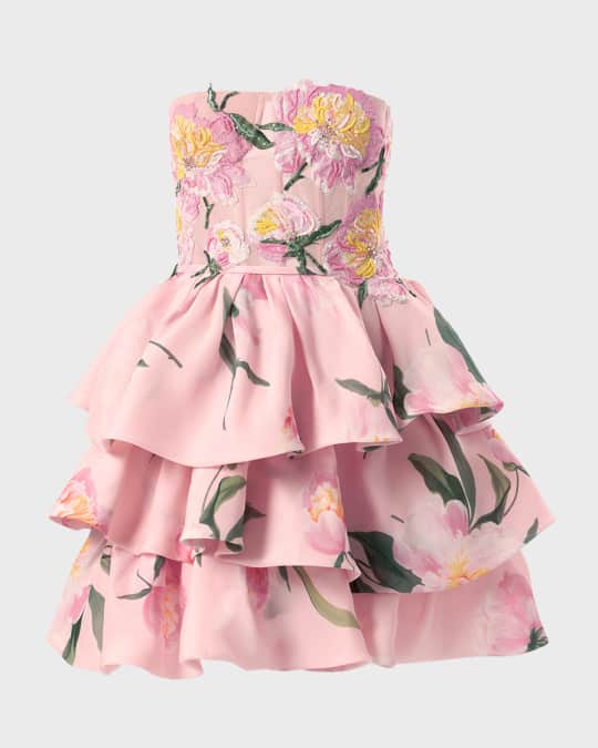 Carolina Herrera Floral Embroidered Strapless Ruffled Mini Dress ...