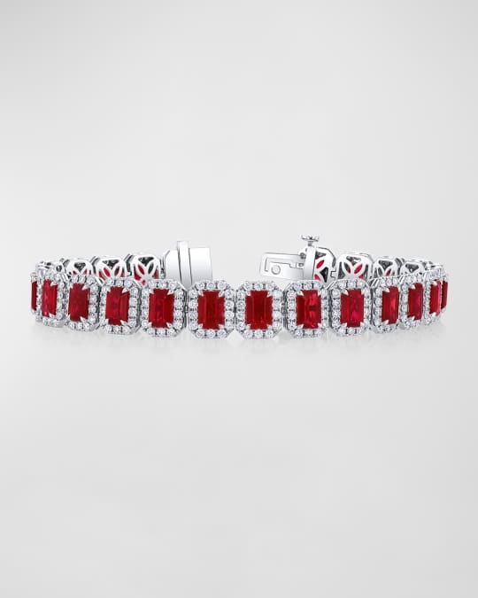 Neiman Marcus Diamonds 18K White Gold Ruby Center with Diamond Halo ...