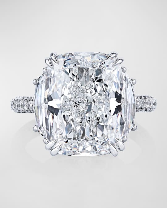 Neiman Marcus Diamonds Platinum 3 Stone Ring with Diamond Cushion ...