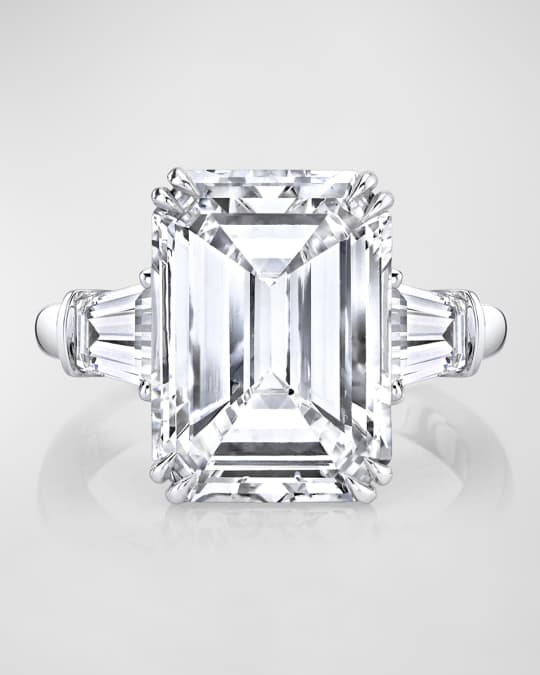 Neiman Marcus Diamonds Platinum 3 Stone Diamond Ring with White Emerald ...