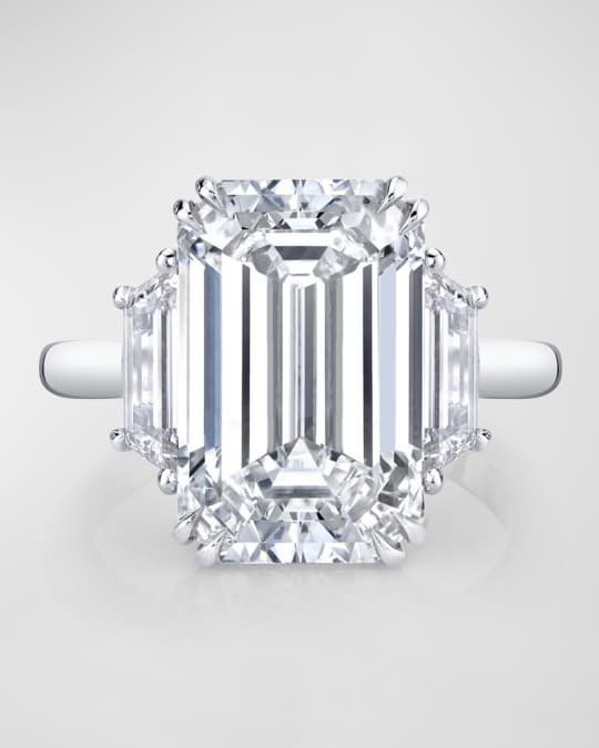 Neiman Marcus Diamonds Platinum 3 Stone Ring with White Diamond Emerald ...