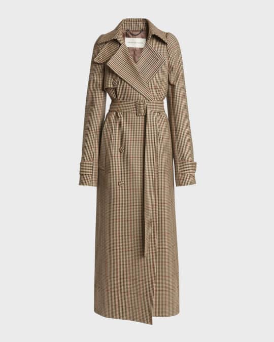 Dries Van Noten Remis Wool Check Belted Trench Coat | Neiman Marcus