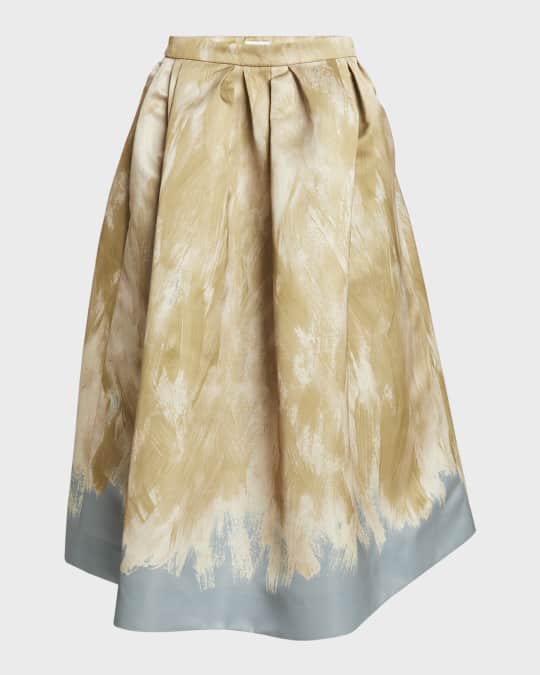 Dries Van Noten Soni Paint Stroke Pleated Midi Skirt | Neiman Marcus