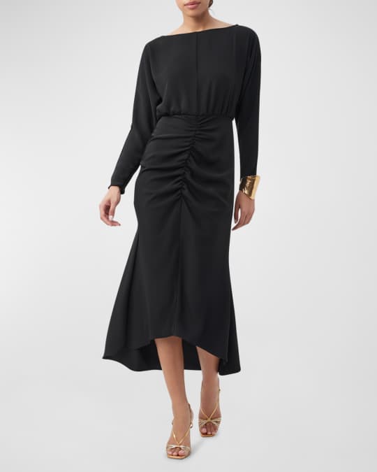 Trina Turk Behati Ruched High-Low Midi Dress | Neiman Marcus