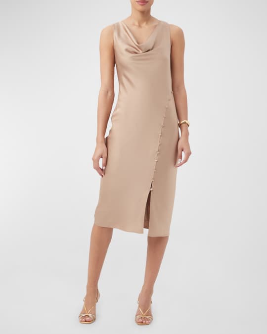 Trina Turk Kwame Cowl-Neck Satin Midi Dress | Neiman Marcus