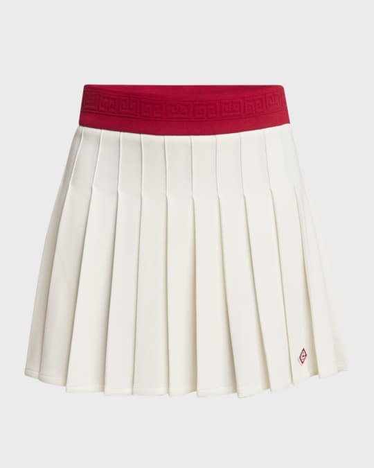 CASABLANCA Jersey Pleated Mini Skirt with Logo Band | Neiman Marcus