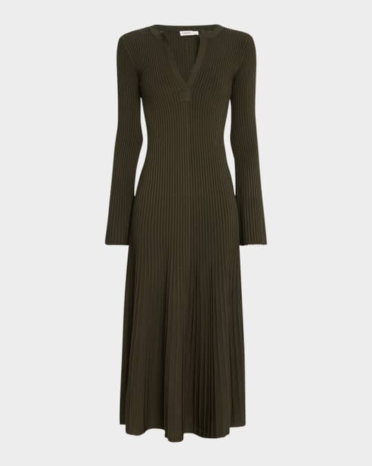 SIMKHAI Genna Ribbed Long-Sleeve Midi Dress | Neiman Marcus