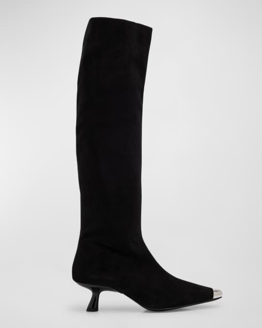 SIMONMILLER Kuki Suede Chrome-Toe Tall Boots | Neiman Marcus