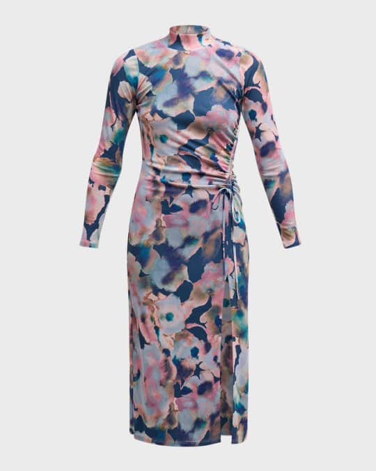 Rails Mona Mock-Neck Ruched Midi Dress | Neiman Marcus