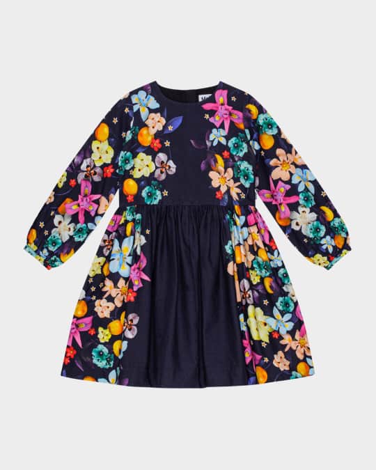 Molo Girl's Como Floral-Print Dress, Size 3T-6 | Neiman Marcus