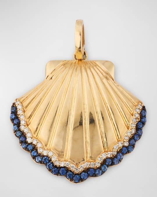 Siena Jewelry 14K Yellow Gold Blue Sapphire and Diamond Scallop Shell ...