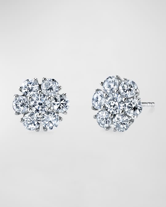 Neiman Marcus Diamonds 18K Gold Round Diamond Flower Stud Earrings, 3 ...
