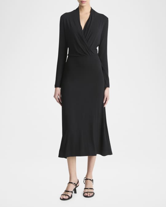 Vince Long-Sleeve Crossover Midi Dress | Neiman Marcus
