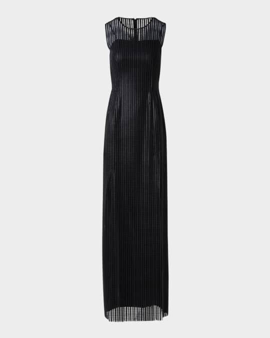 Akris Stripes Embroidered Techno Sleeveless Slits Gown | Neiman Marcus