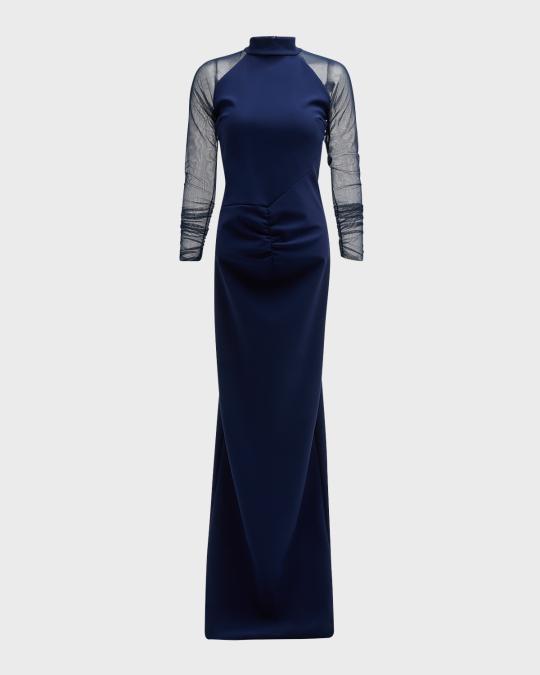 Chiara Boni La Petite Robe Ruched Illusion-Sleeve Column Gown | Neiman ...