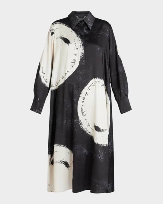 Marina Rinaldi Plus Size Bona Brushstroke-Print Midi Dress | Neiman Marcus