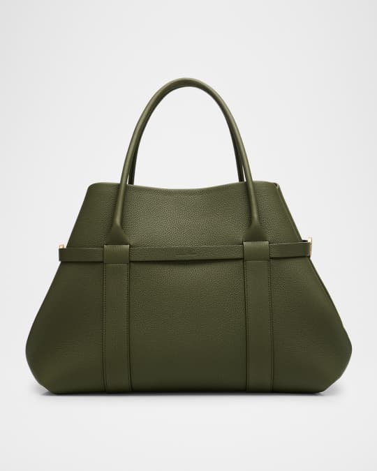 Loro Piana Ghiera Grained Leather & Cashmere Tote Back | Neiman Marcus