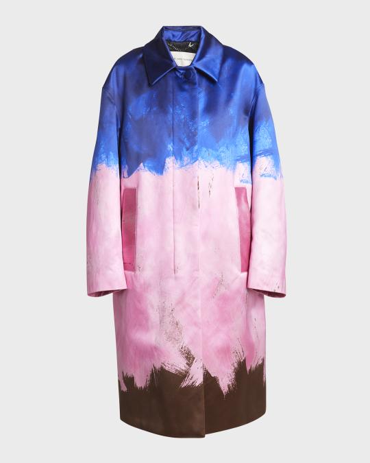 Dries Van Noten Ranks Brushstroke-Print Oversized Silk Coat | Neiman Marcus