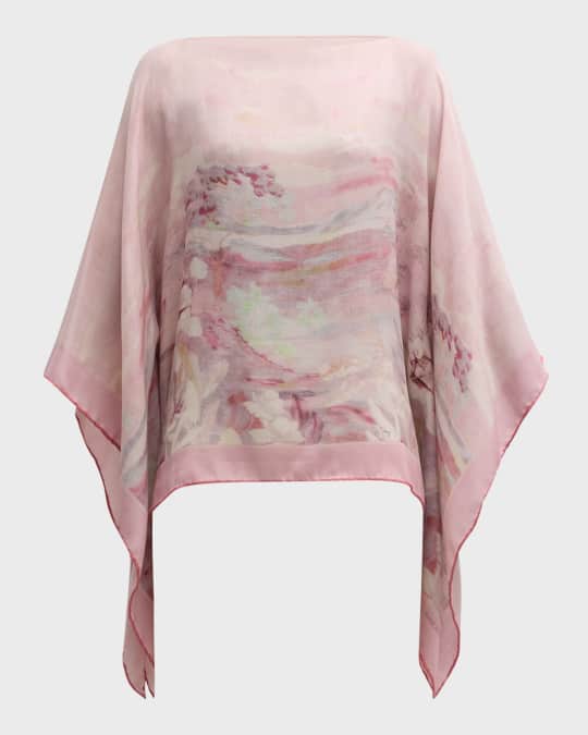 Rani Arabella Eden Cashmere-Blend Printed Poncho | Neiman Marcus