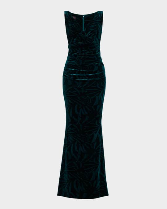 Talbot Runhof Palm Leaf Velvet Sleeveless Gown | Neiman Marcus
