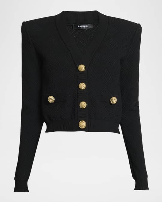 Balmain V-Neck Vichy Knit Cardigan | Neiman Marcus