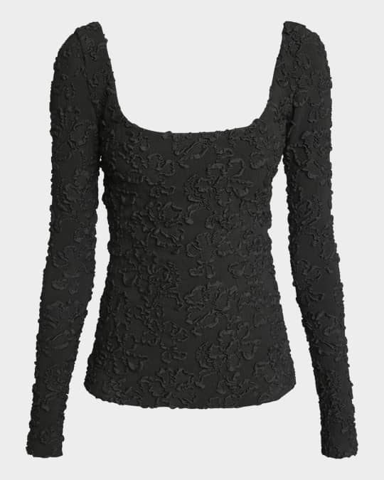 Givenchy Textural Deep Round-Neck Long-Sleeve Top | Neiman Marcus