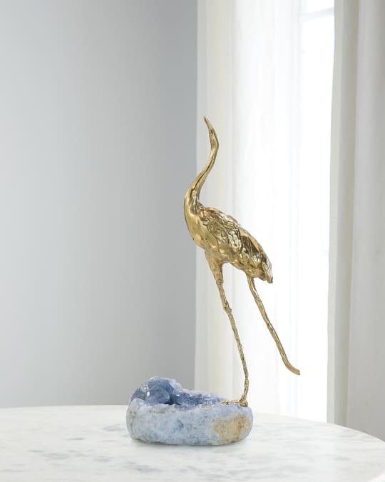John-Richard Collection Brass Crane Sculpture on Kyanite I | Neiman Marcus