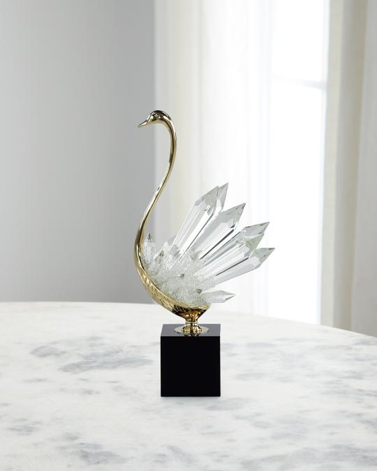 John-Richard Collection Crystalline Bird Sculpture on Black Base, 20 ...
