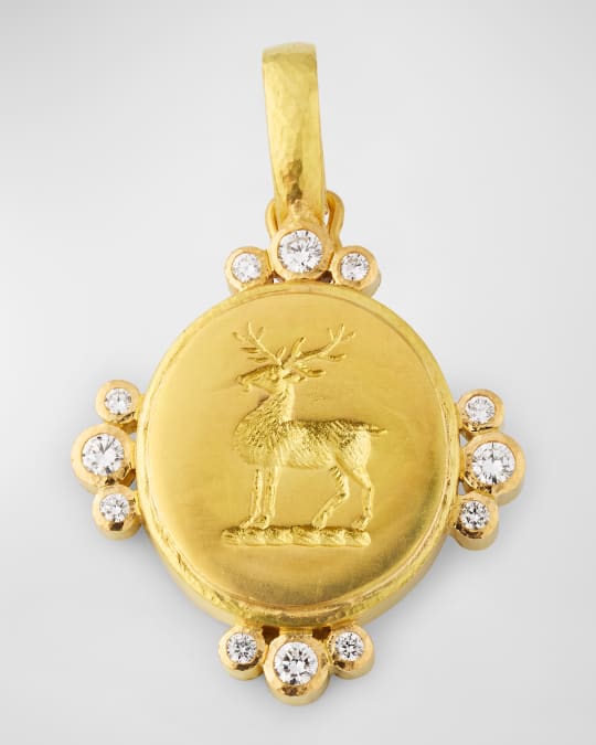 Elizabeth Locke 19K Yellow Gold Medium Vertical Oval Stag Pendant with ...