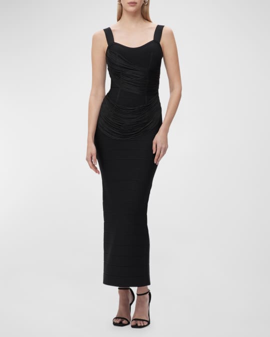 Herve Leger Autumn Draped Fringe Sleeveless Bandage Gown | Neiman Marcus