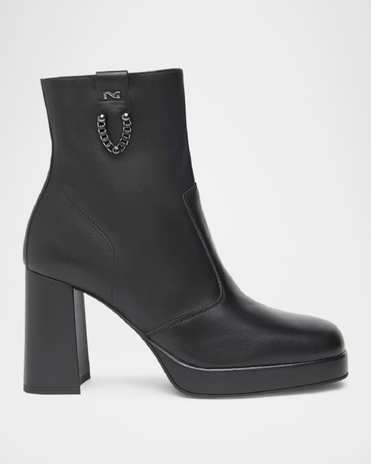 NeroGiardini Calfskin Chain Platform Booties | Neiman Marcus