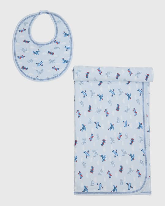 Kissy Kissy Sky High Planes Bib & Blanket Set | Neiman Marcus