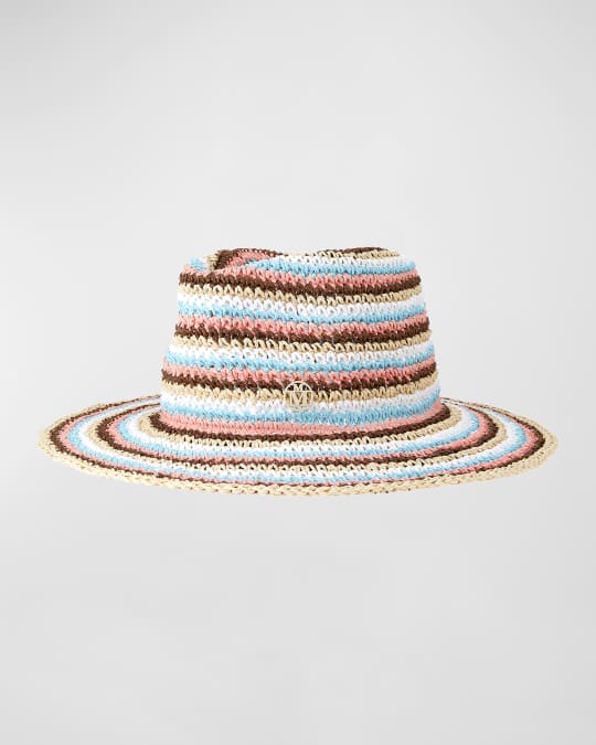 Maison Michel Charles Striped Crocheted Straw Fedora | Neiman Marcus