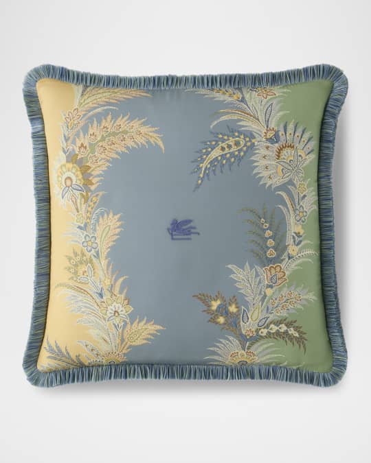Etro Caladium Embroidered Pillow with Fringe, 18" Square | Neiman Marcus