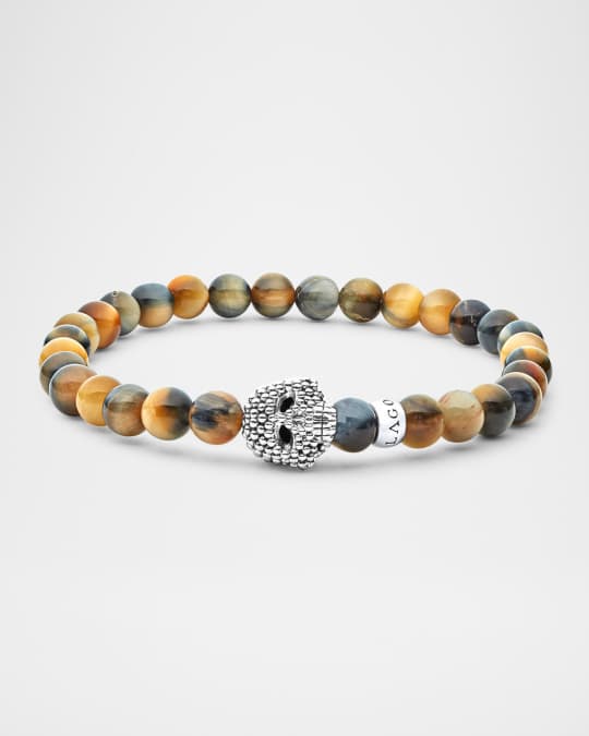 LAGOS Men's Anthem Tiger's Eye and Caviar Skull Beaded Bracelet ...