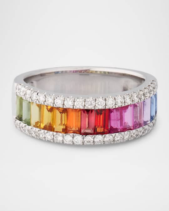 Lisa Nik Rainbow 18K White Gold Sapphire Baguette and Round Diamond ...