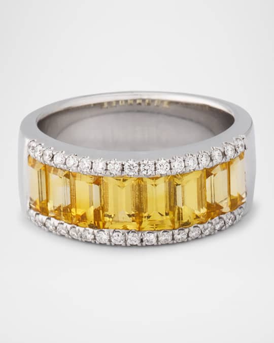 Lisa Nik Rainbow 18K White Gold Yellow Sapphire Band Ring with Diamonds ...