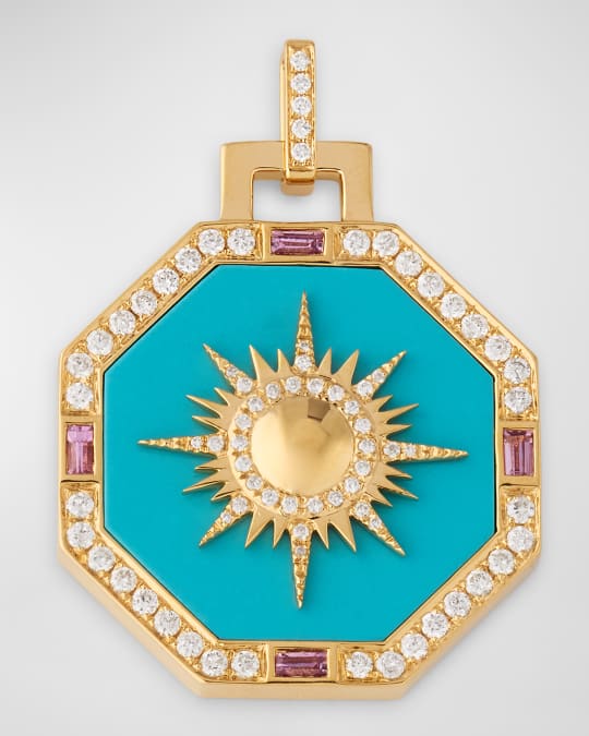Sorellina 18K Yellow Gold Pendant with Turquoise, Sapphires and GH/Si ...