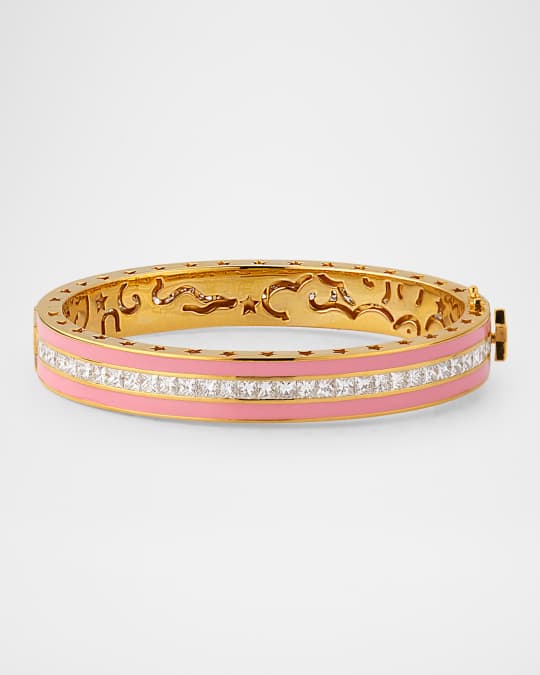 Buddha Mama 20K Yellow Gold Pink Enamel and Diamond Bangle Bracelet ...