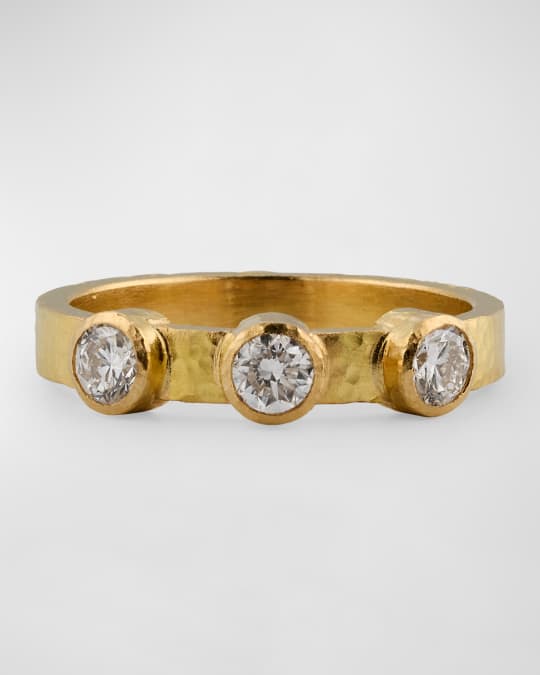 Elizabeth Locke 19K Yellow Gold 3 Diamond Flat Ribbon Stack Ring, Size ...