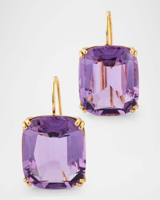Goshwara 18K Yellow Gold Gossip Cushion-Cut Amethyst Dangle Earrings ...