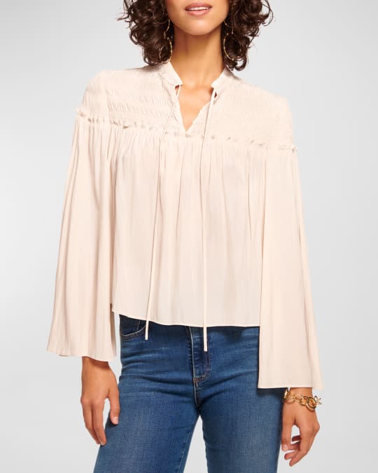 Ramy Brook Tallulah Smocked Long-Sleeve Blouse | Neiman Marcus