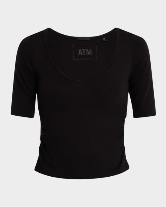 ATM Anthony Thomas Melillo Pima Cotton Elbow Sleeve V-Neck Tee | Neiman ...
