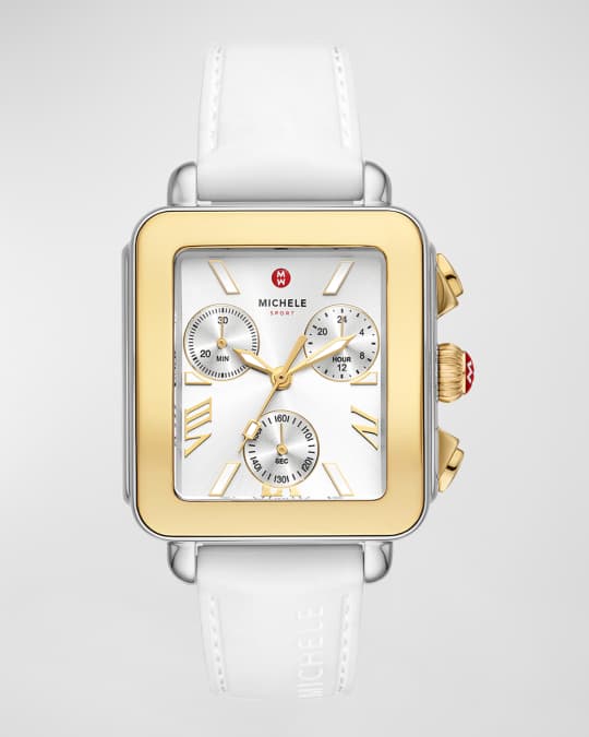 MICHELE Deco Sport Two Tone Chronograph Watch in White | Neiman Marcus