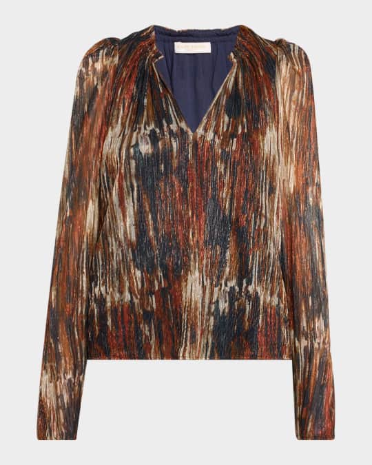 Ramy Brook Sukie Pleated Multi-Knit Blouse | Neiman Marcus
