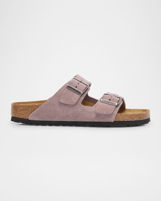 BIRKENSTOCK Arizona Suede Dual-Buckle Slide Sandals | Neiman Marcus