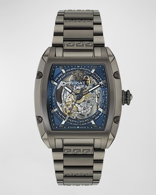 Versace Men's Dominus IP Gunmetal Skeleton-Dial Bracelet Watch, 42x49 ...